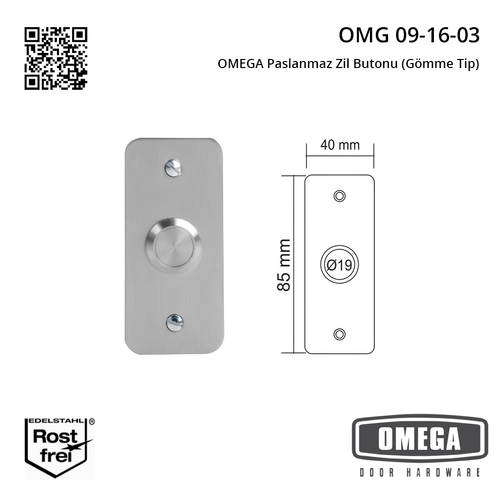 OMEGA Paslanmaz Zil Butonu (Gömme Tip) - Omega Door Hardware